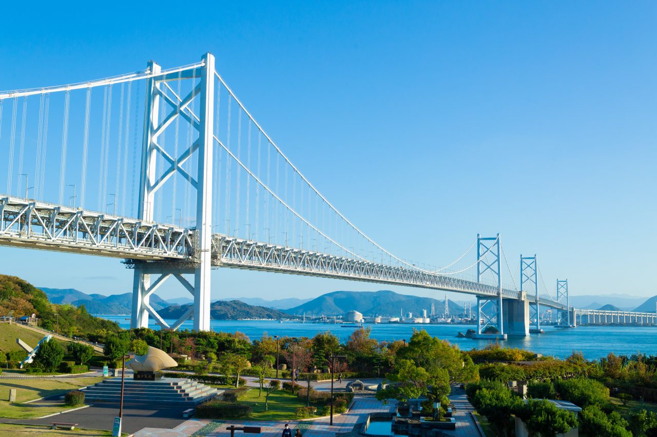 A spectacular view from the top of the bridge out over a score of ...